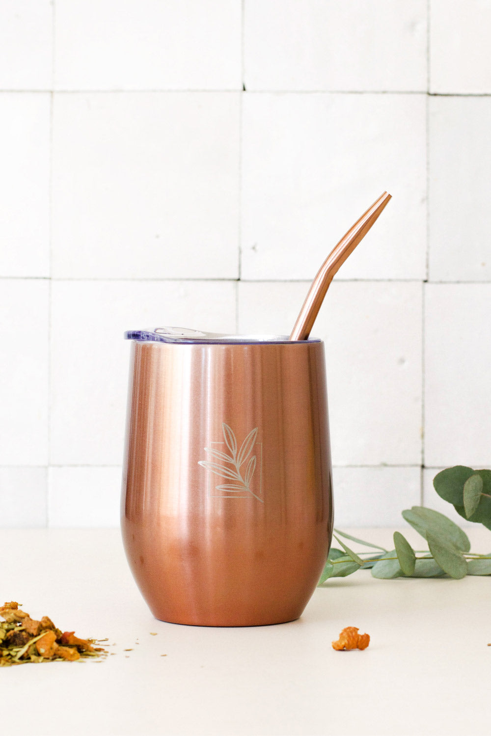 Koperroze isotherme kalebas en zijn bombilla – Maison Pomme